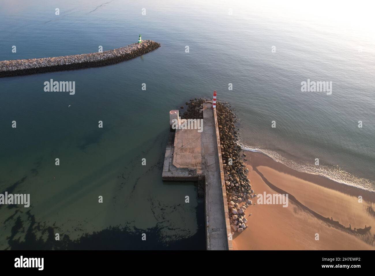 Aerial from the city Lagos in the Algarve Portugal at sunrise marina ...