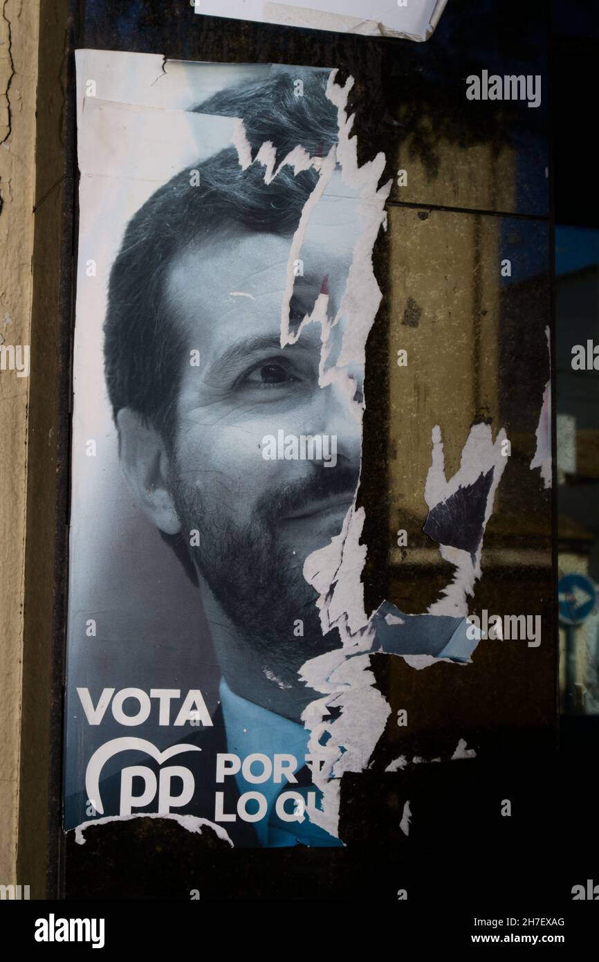 2021. Valencia, Spain. Election poster of the popular party showing ...