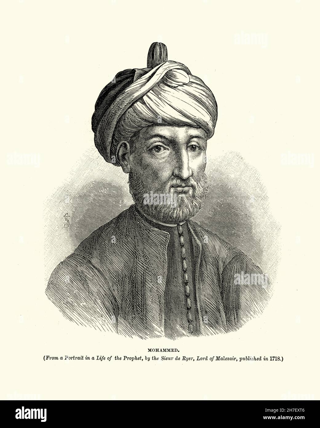 Vintage engraving of Mohammed, from a Portrait in a Life of the Prophet ...