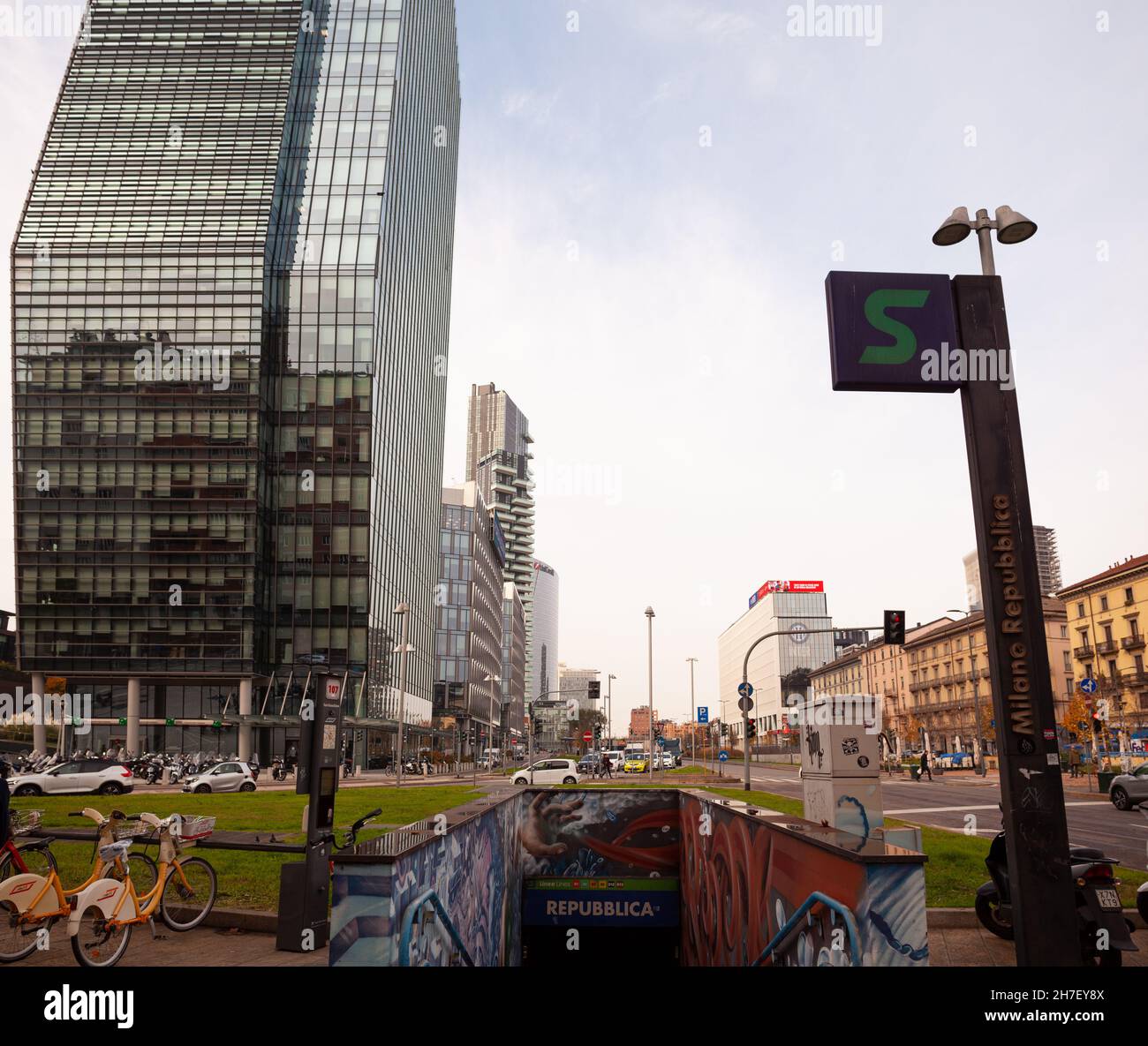 Milan, Italy - November, 16: View of the Repubblica railway station and ...
