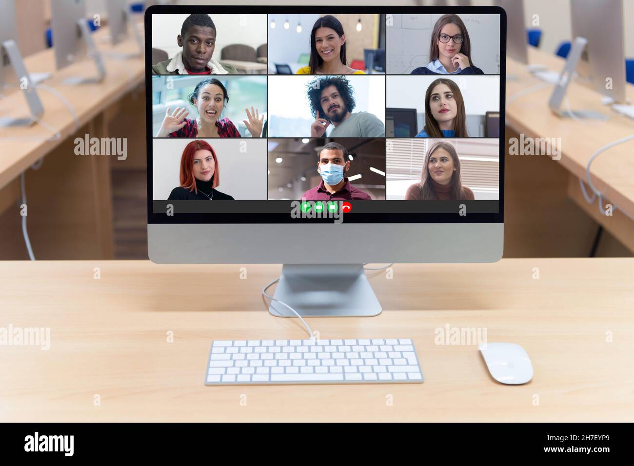 Multiethnic college students distance learning virtual remote class ...