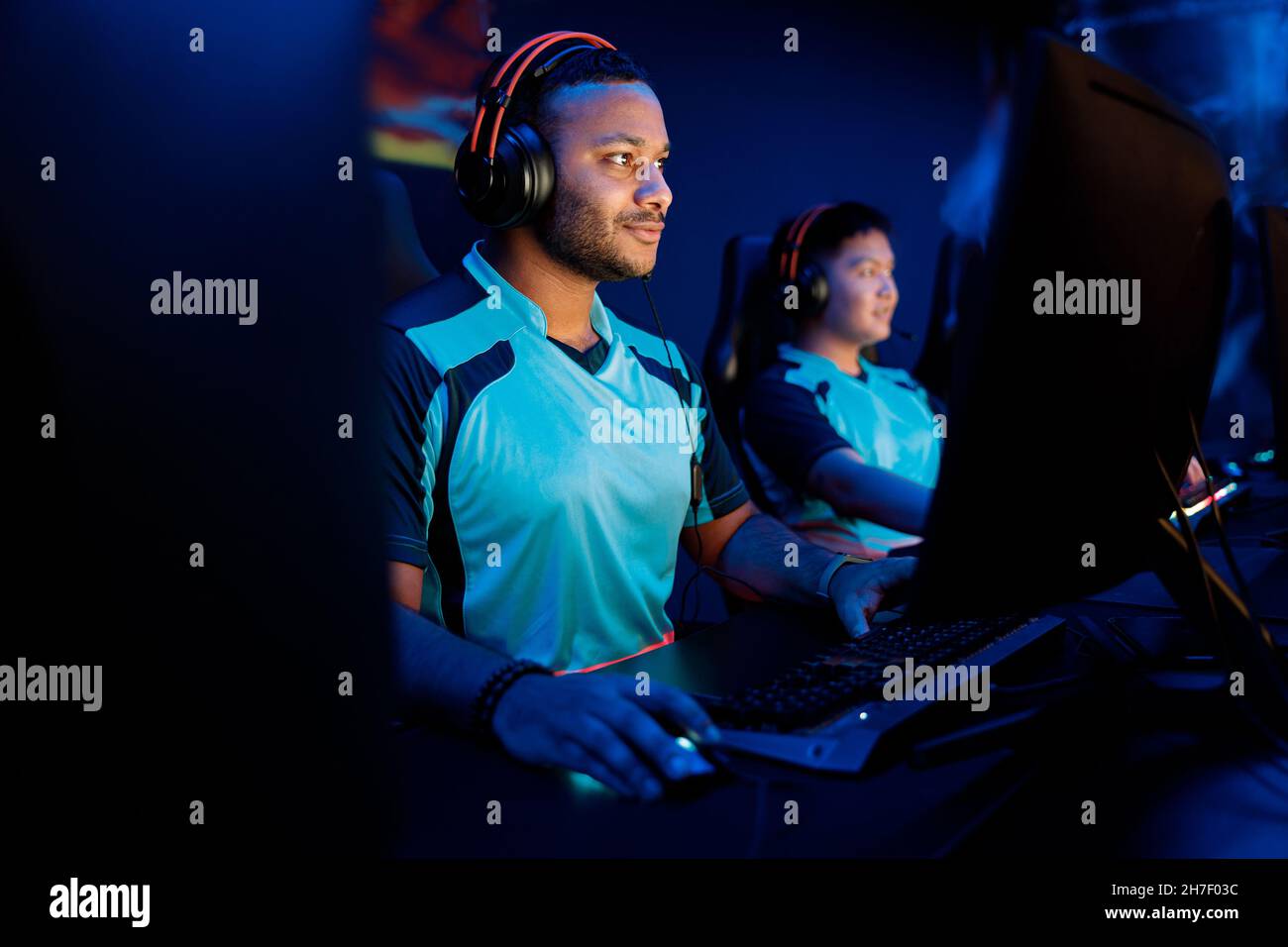 Professional cybersport gamer participating in esports tournament in ...