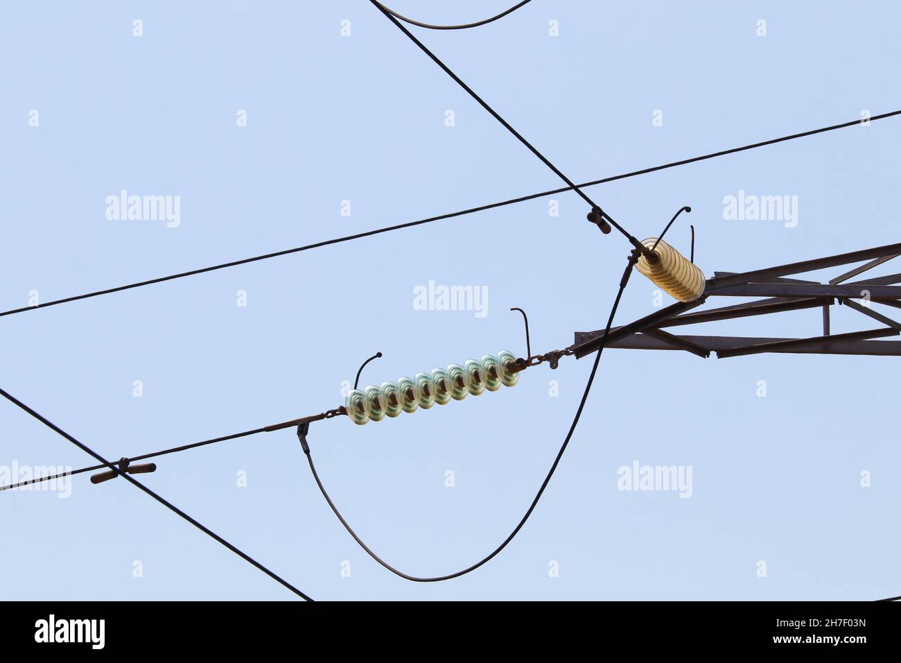 High Voltage Power Line Insulators Intersection Abstract Stock Photo ...