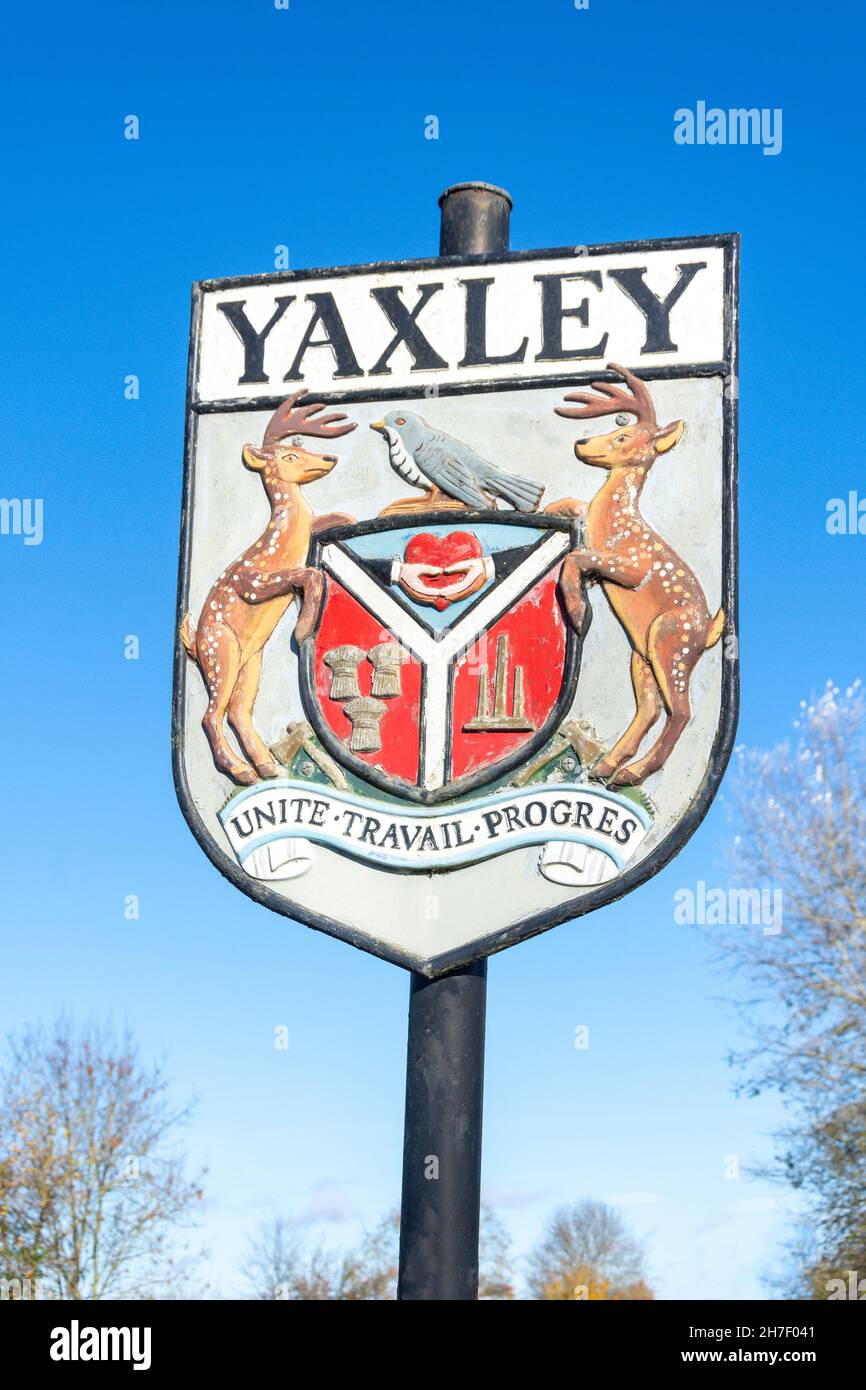 Village sign, Waterslade Road, Yaxley, Cambridgeshire, England, United ...
