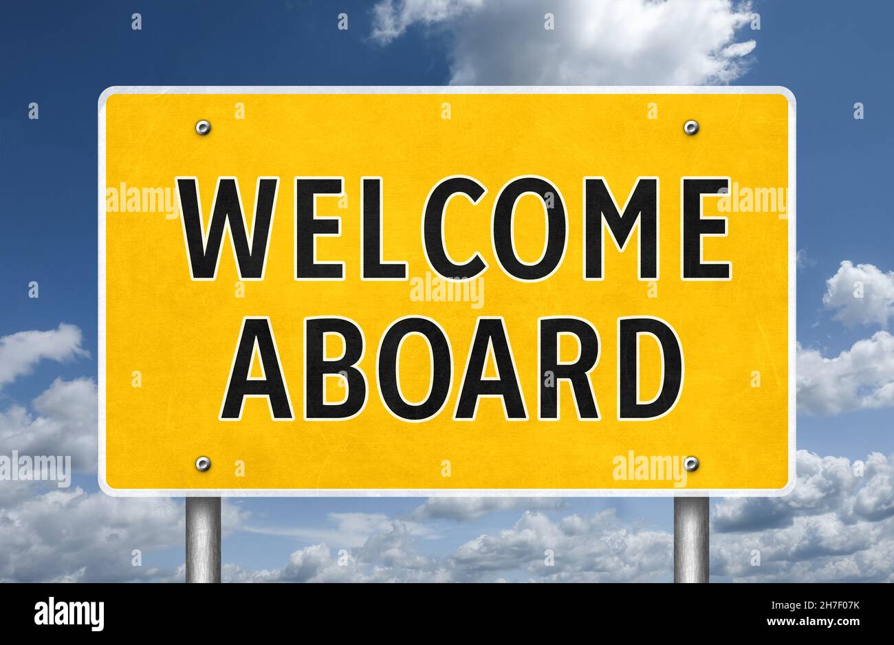 Welcome aboard road sign Stock Photo - Alamy