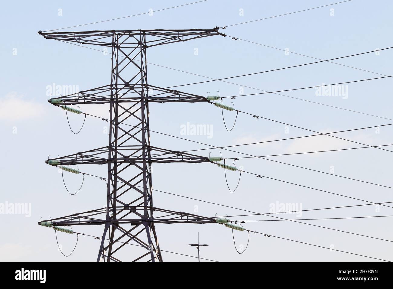 Overhead Electrical Power Pylon And Power Lines Stock Photo - Alamy