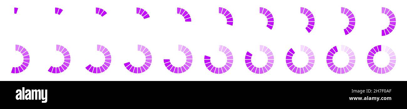 Round loading bars with segments from 1 to 20. Progress, waiting or ...