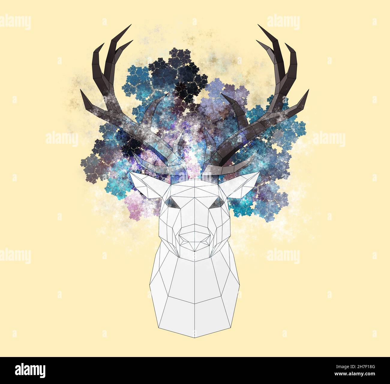 beautiful low poly deer trophy with paint splatter, 3d render Stock ...