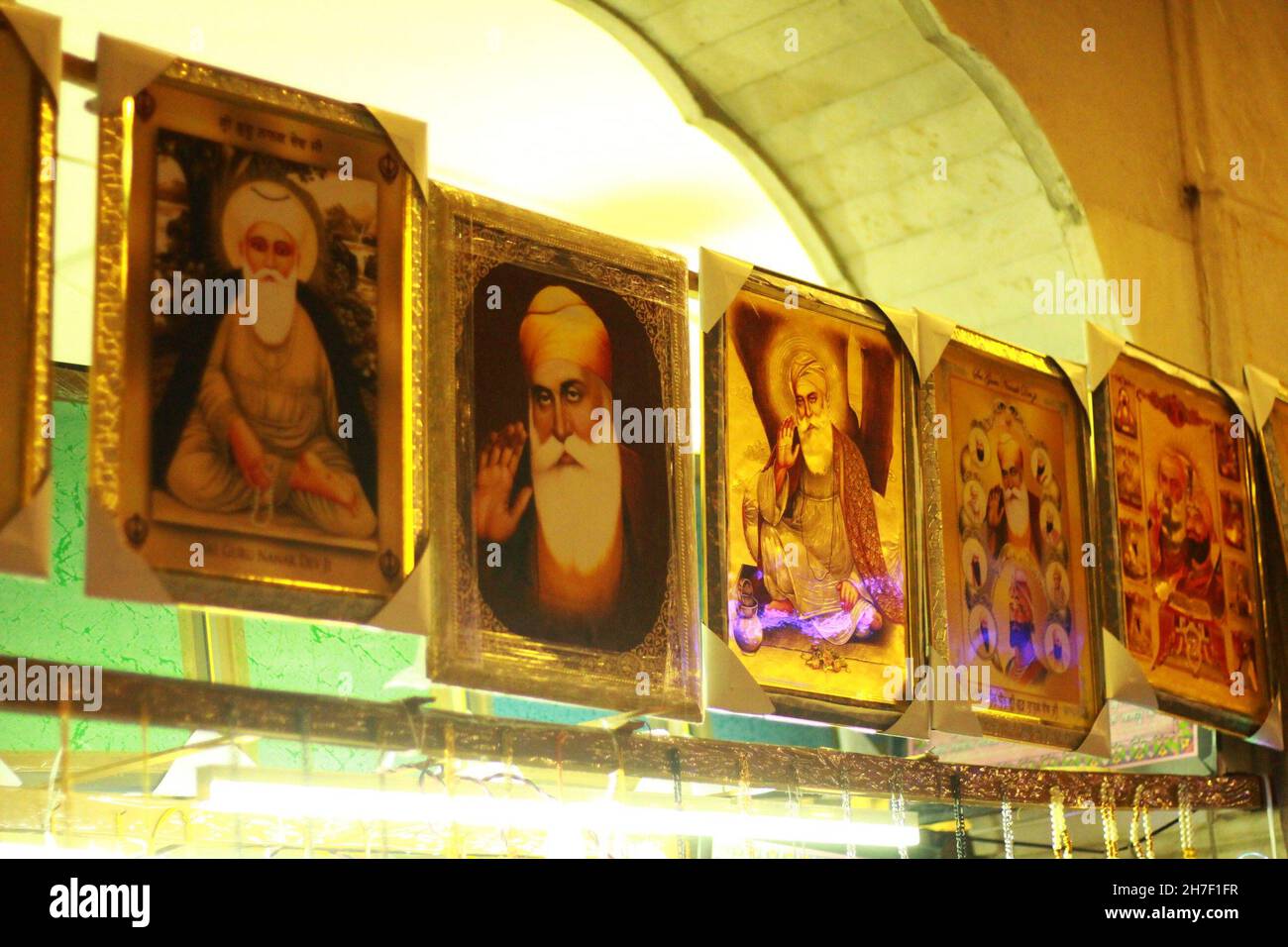 New Delhi, India. 19th Nov, 2021. Paintings of Sikh Gurus. (Credit ...