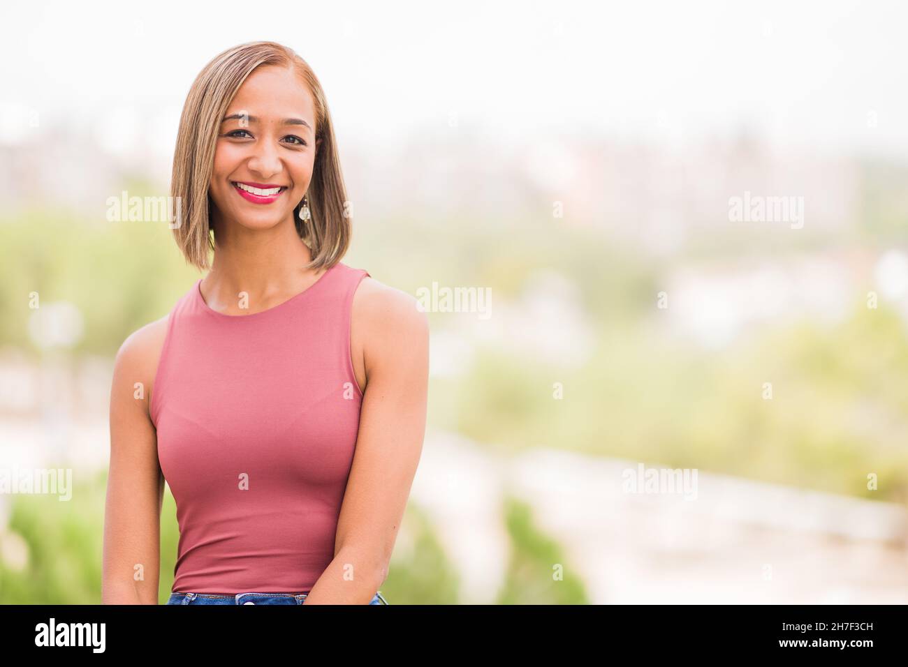 Millennial Indian mixed race woman with fashionable hairstyle Stock ...