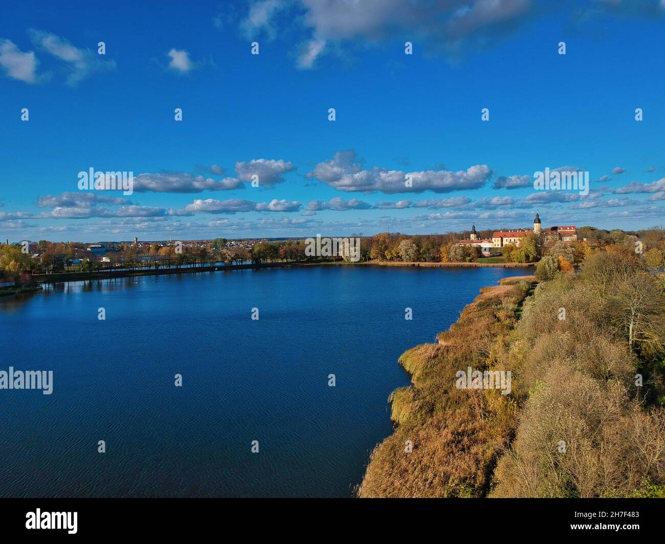Aerial view of the buildings, lakes and parks in the Minsk region ...