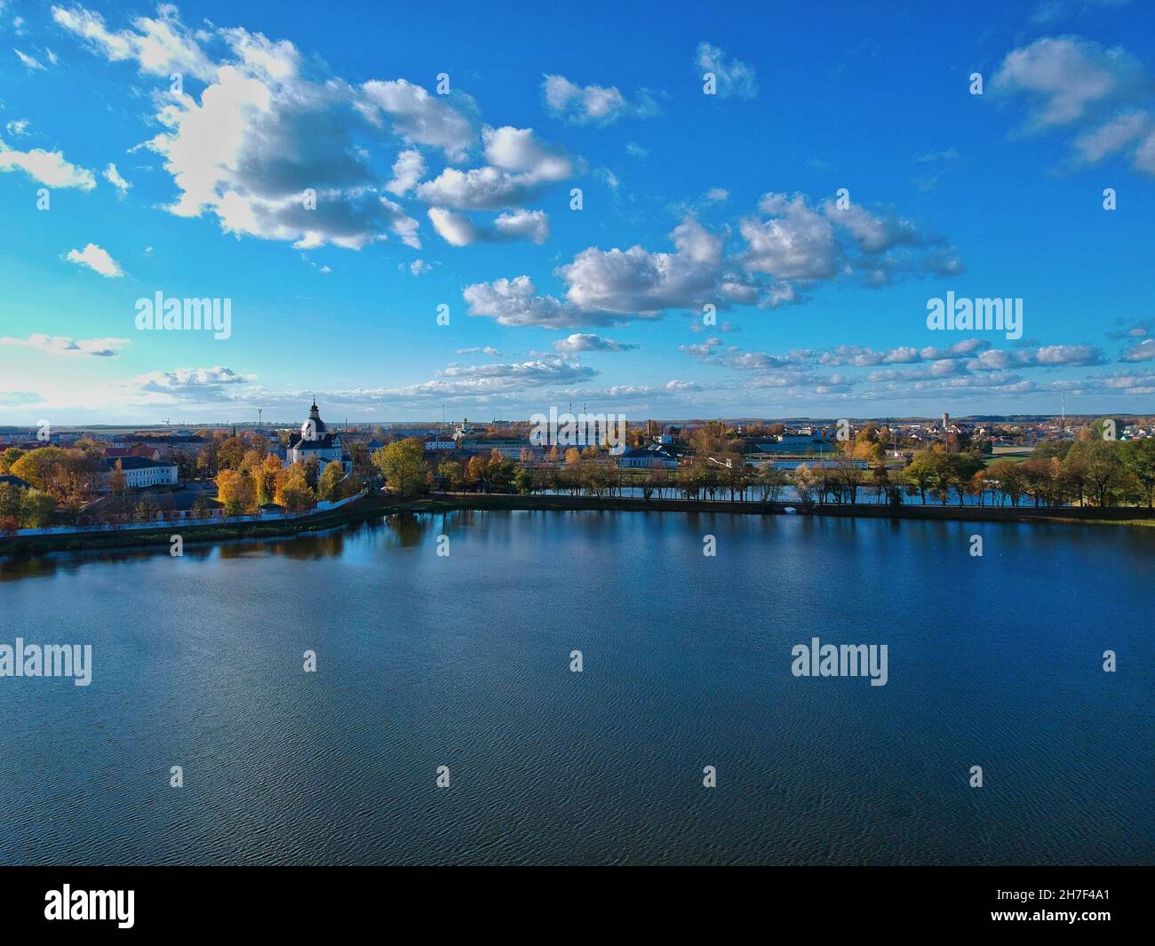 Aerial view of the buildings, lakes and parks in the Minsk region ...