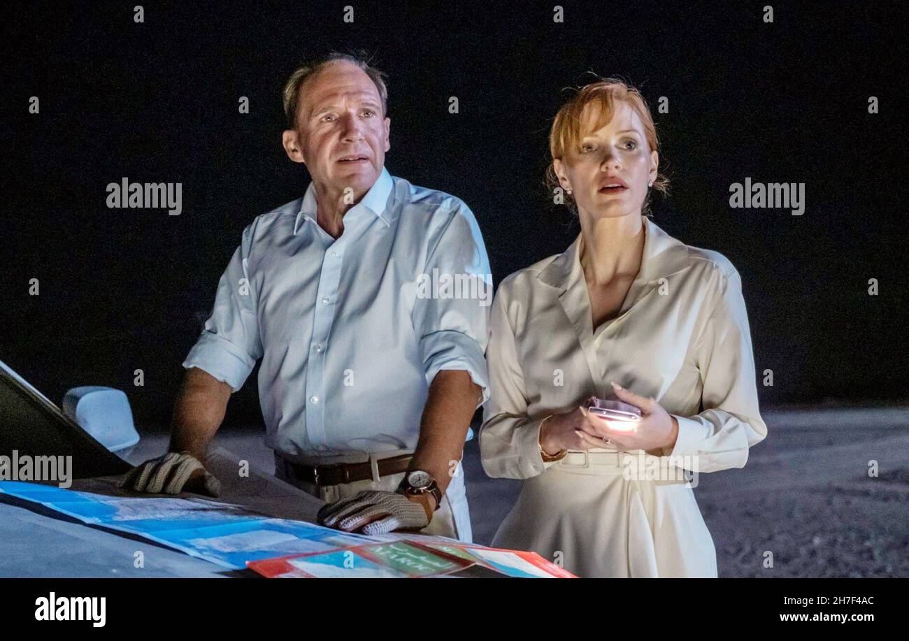 THE FORGIVEN, from left: Ralph Fiennes, Jessica Chastain, 2021. ph: Nick Wall / © Roadside ...