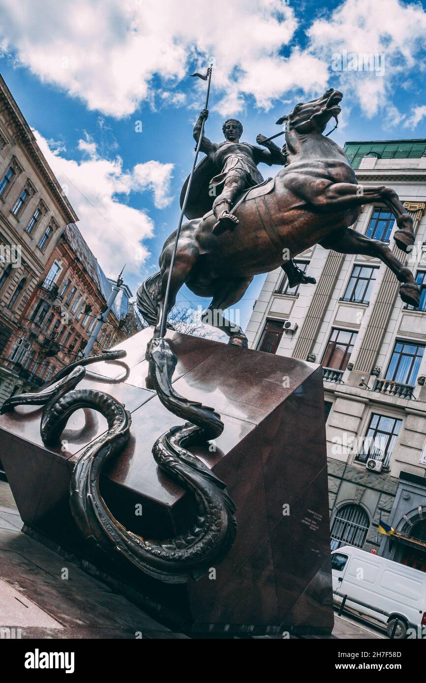 Low angle shot of the statue in Lviv, Ukraine Stock Photo - Alamy