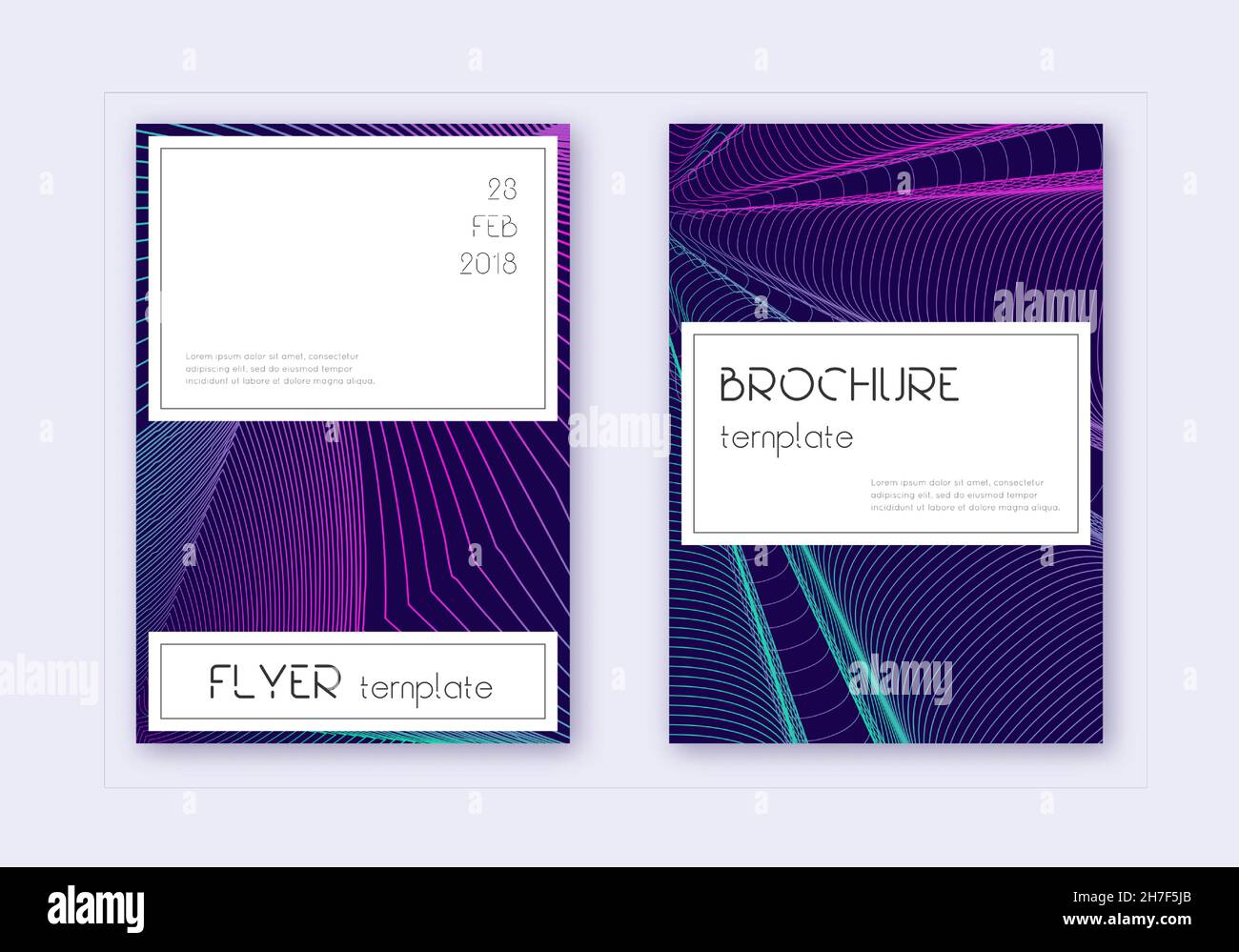 Stylish cover design template set. Neon abstract lines on dark blue background. Fetching cover ...