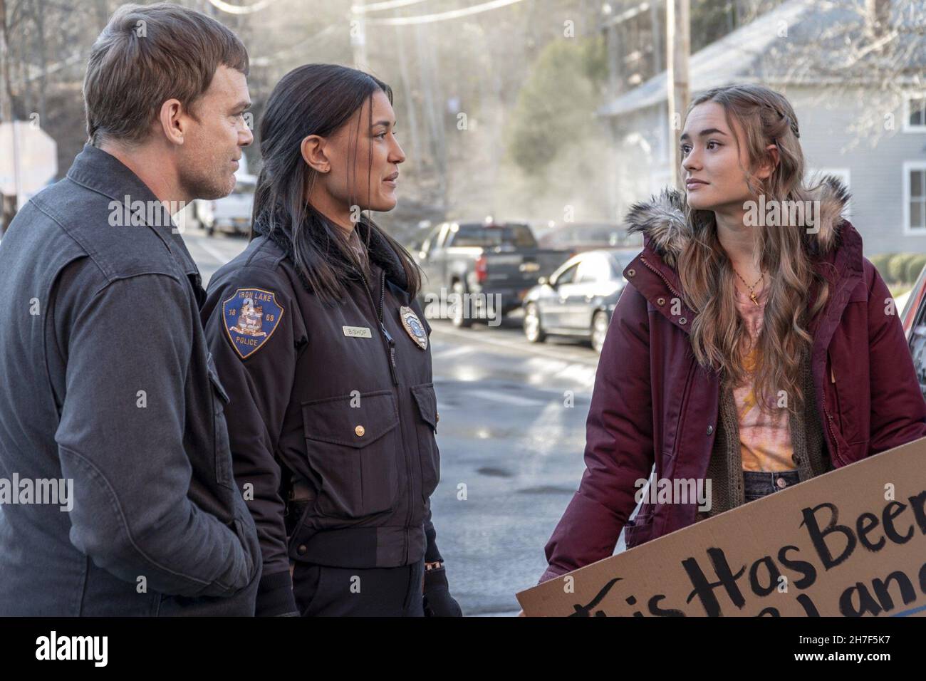 DEXTER: NEW BLOOD, from left: Michael C. Hall, Julia Jones, Johnny ...