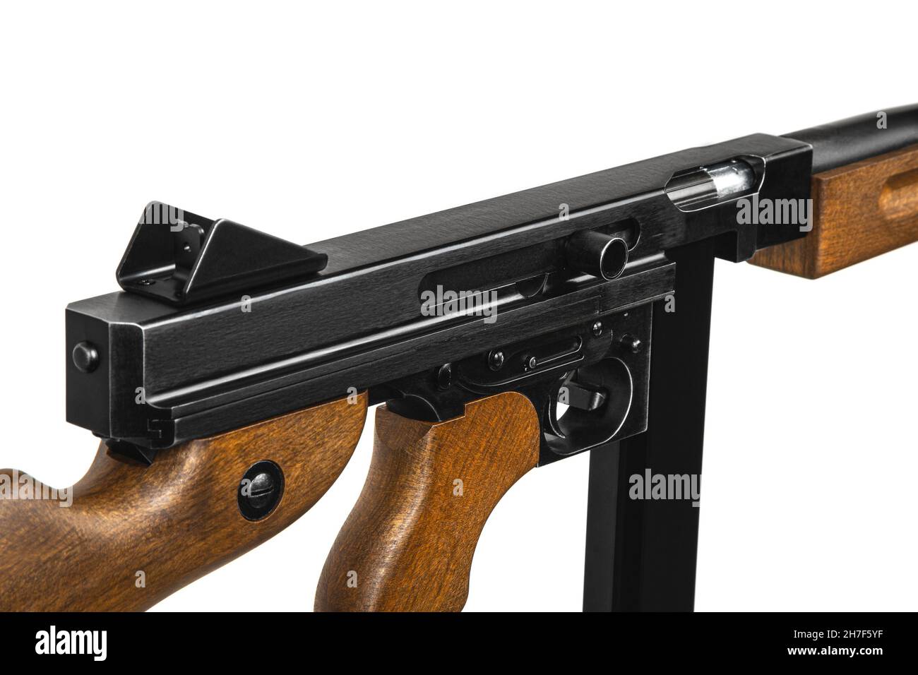Vintage submachine gun Tommy Gun. Close-up of army and mafia weapons ...