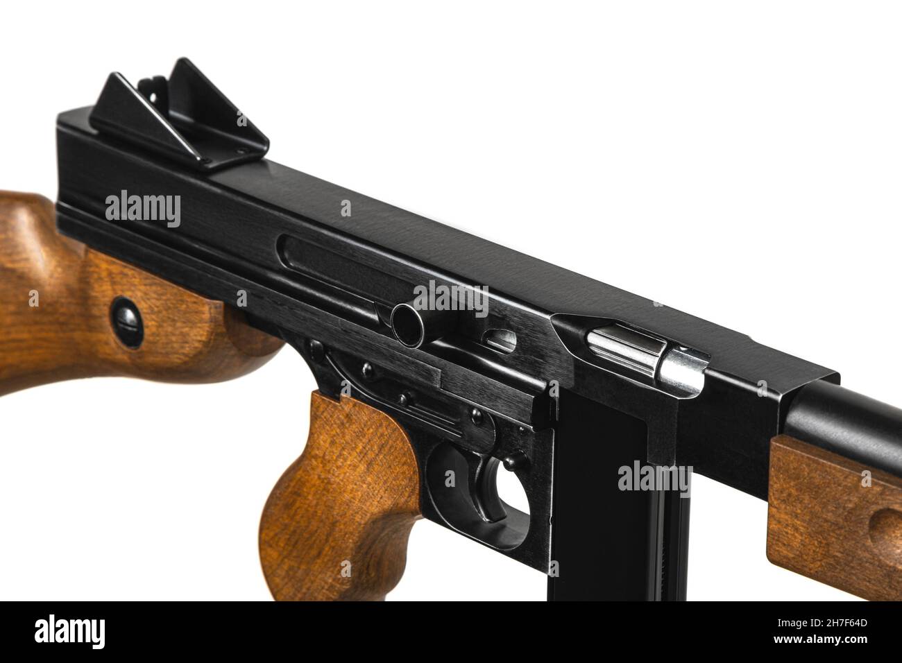 Vintage submachine gun Tommy Gun. Close-up of army and mafia weapons ...
