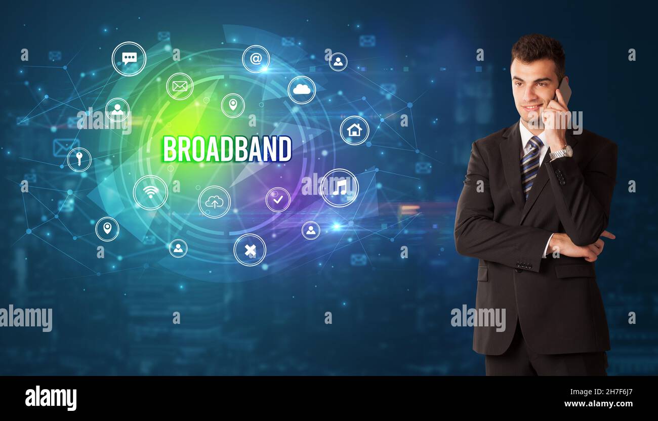 Businessman thinking about modern technology Stock Photo - Alamy