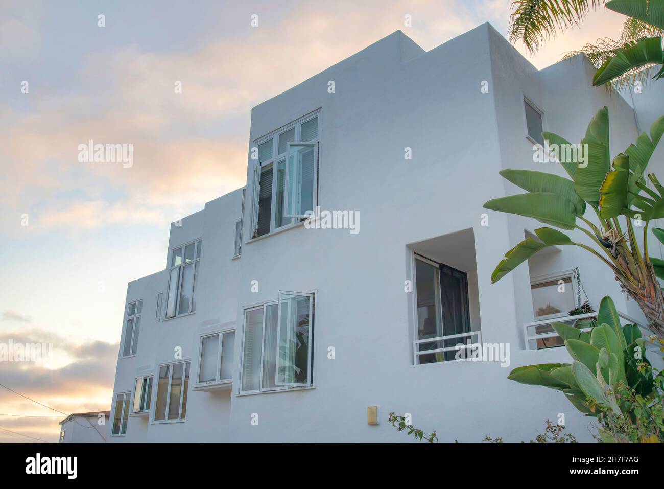 Modern white residential building at La Jolla, California. Side view of ...