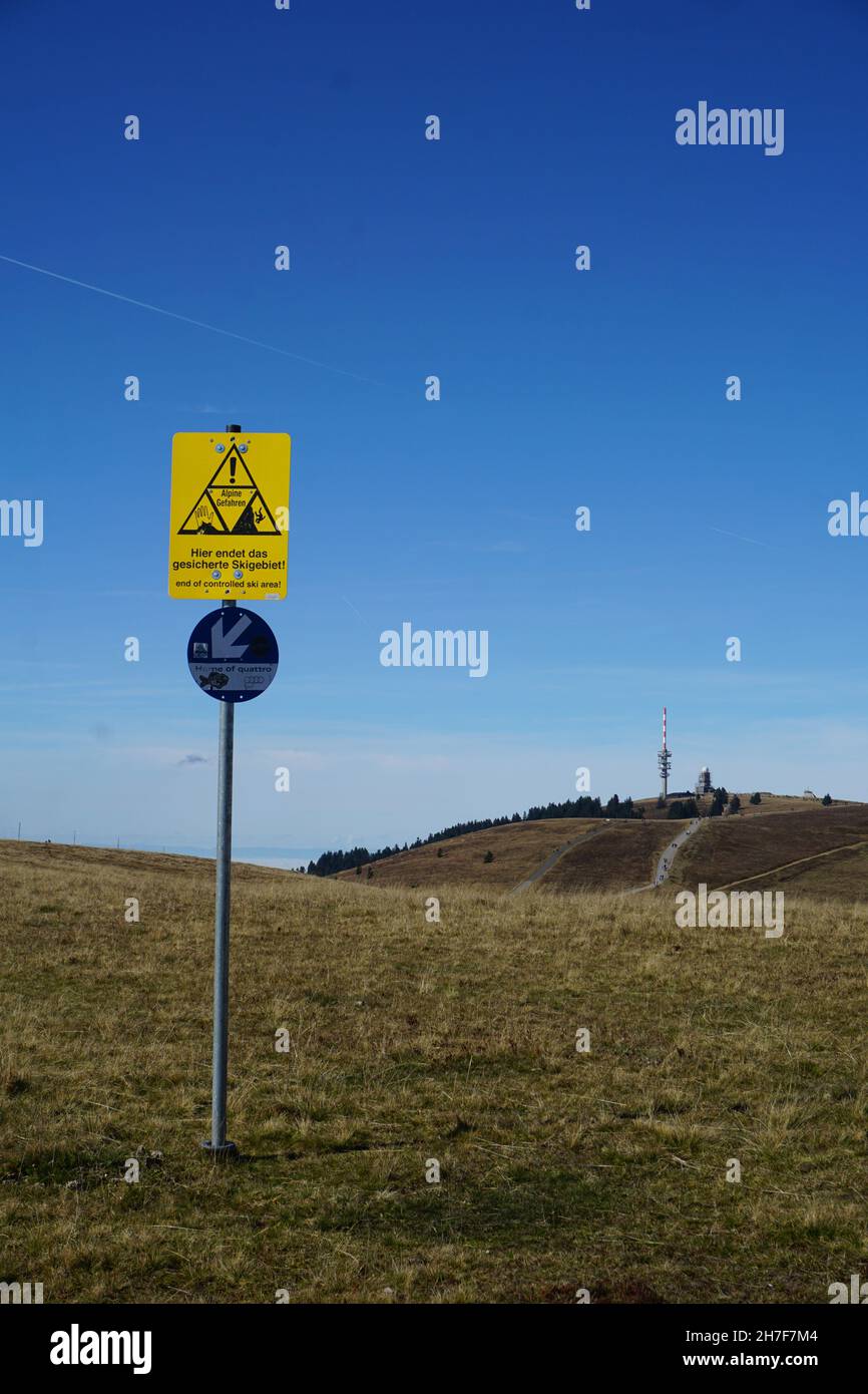 Traffic sign on the blue sky background in Feldberg, Germany Stock ...
