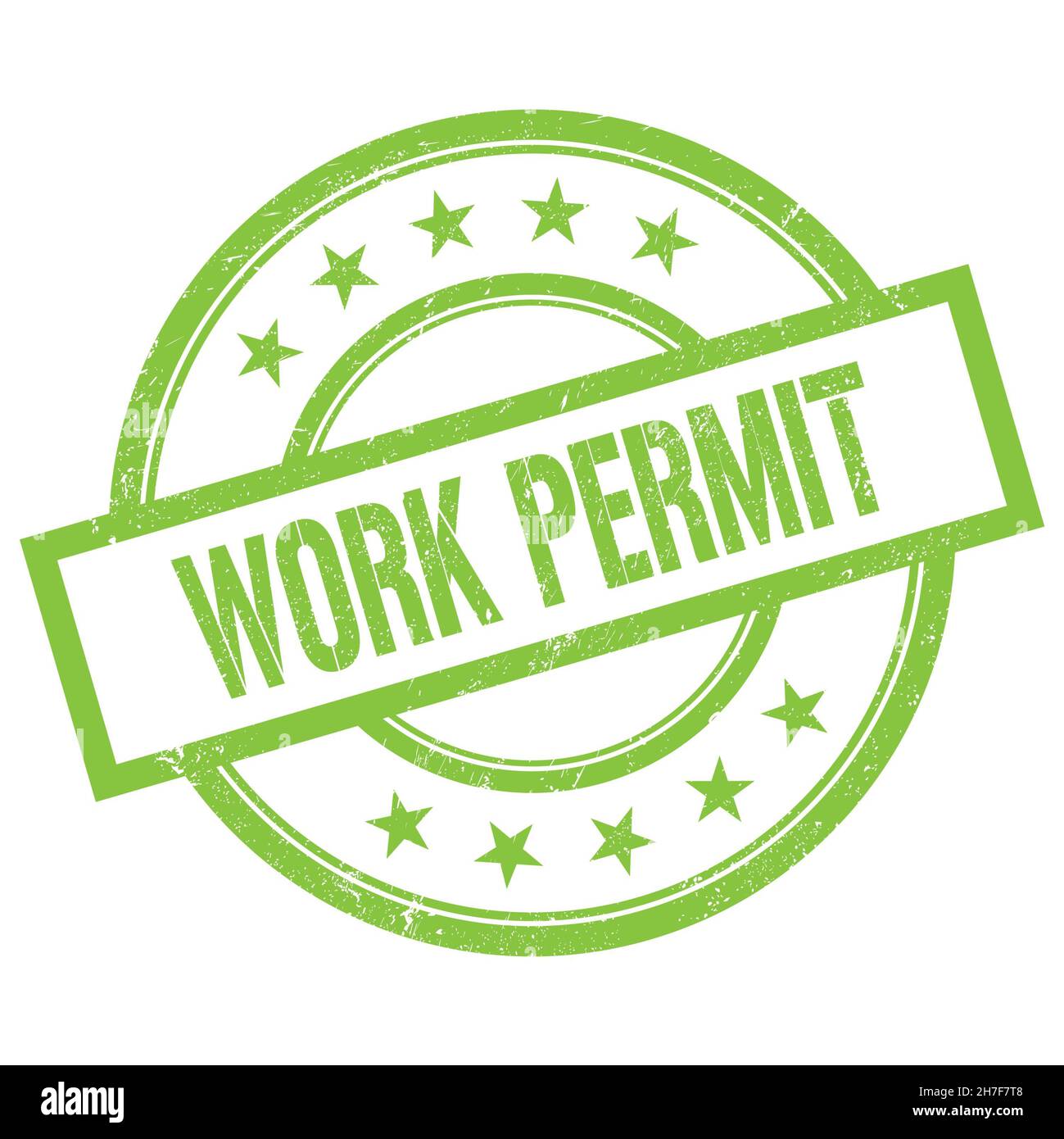 WORK PERMIT text written on green round vintage rubber stamp Stock ...