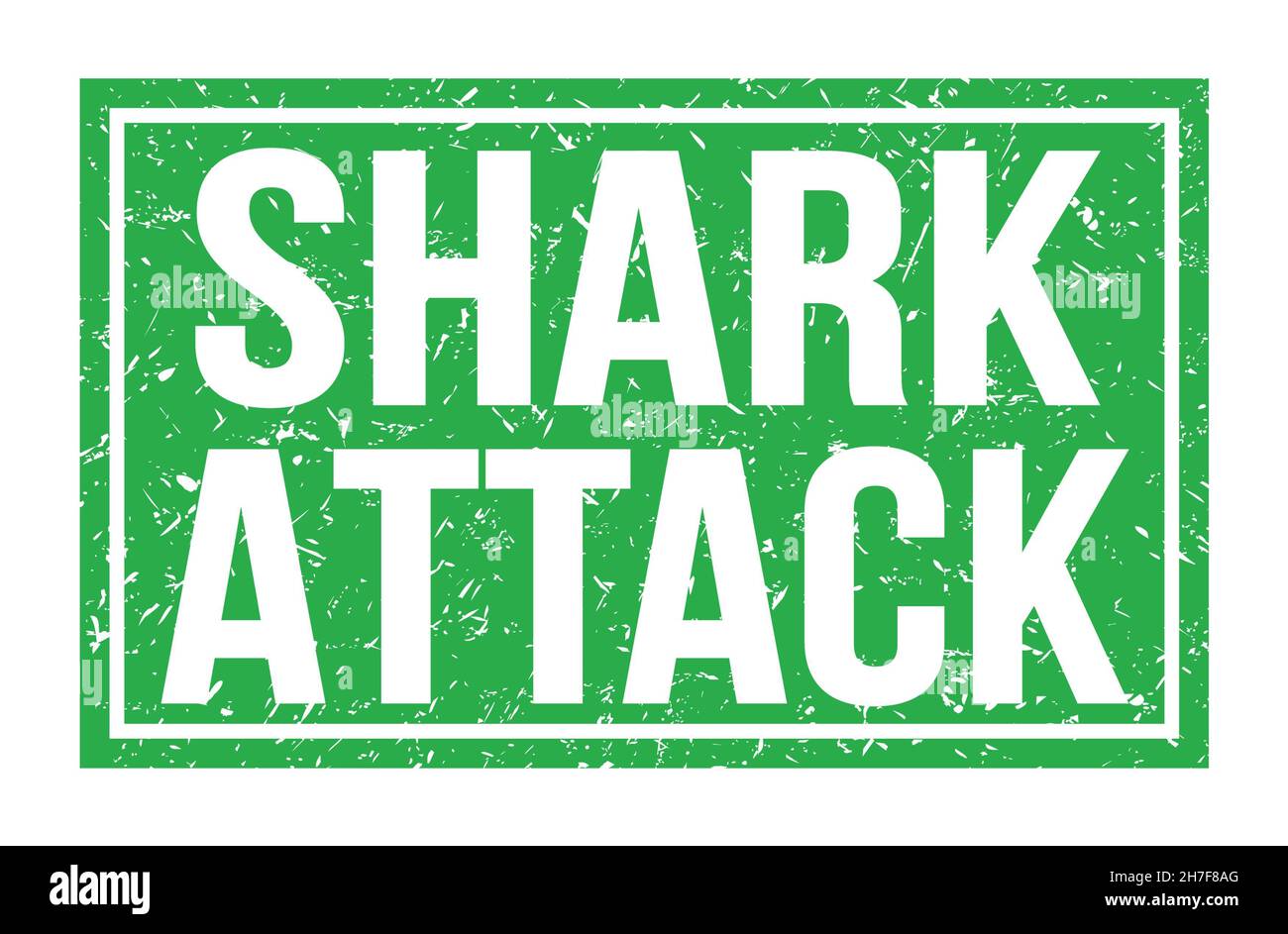 SHARK ATTACK, words written on green rectangle stamp sign Stock Photo ...