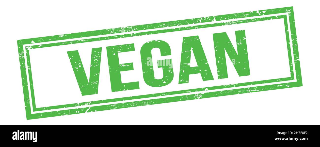 VEGAN text on green grungy vintage rectangle stamp Stock Photo - Alamy