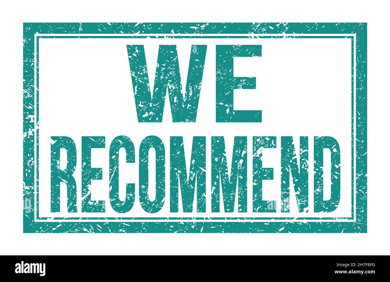 WE RECOMMEND, words written on blue rectangle stamp sign Stock Photo ...