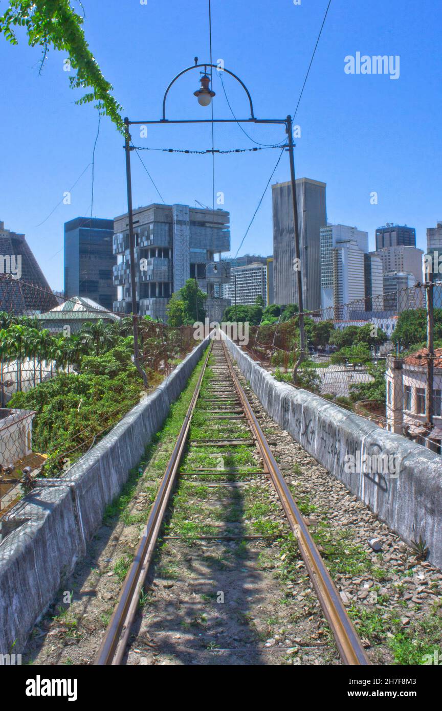 Rio de Janeiro, Tram railroad, Old city street view, Brazil, South ...