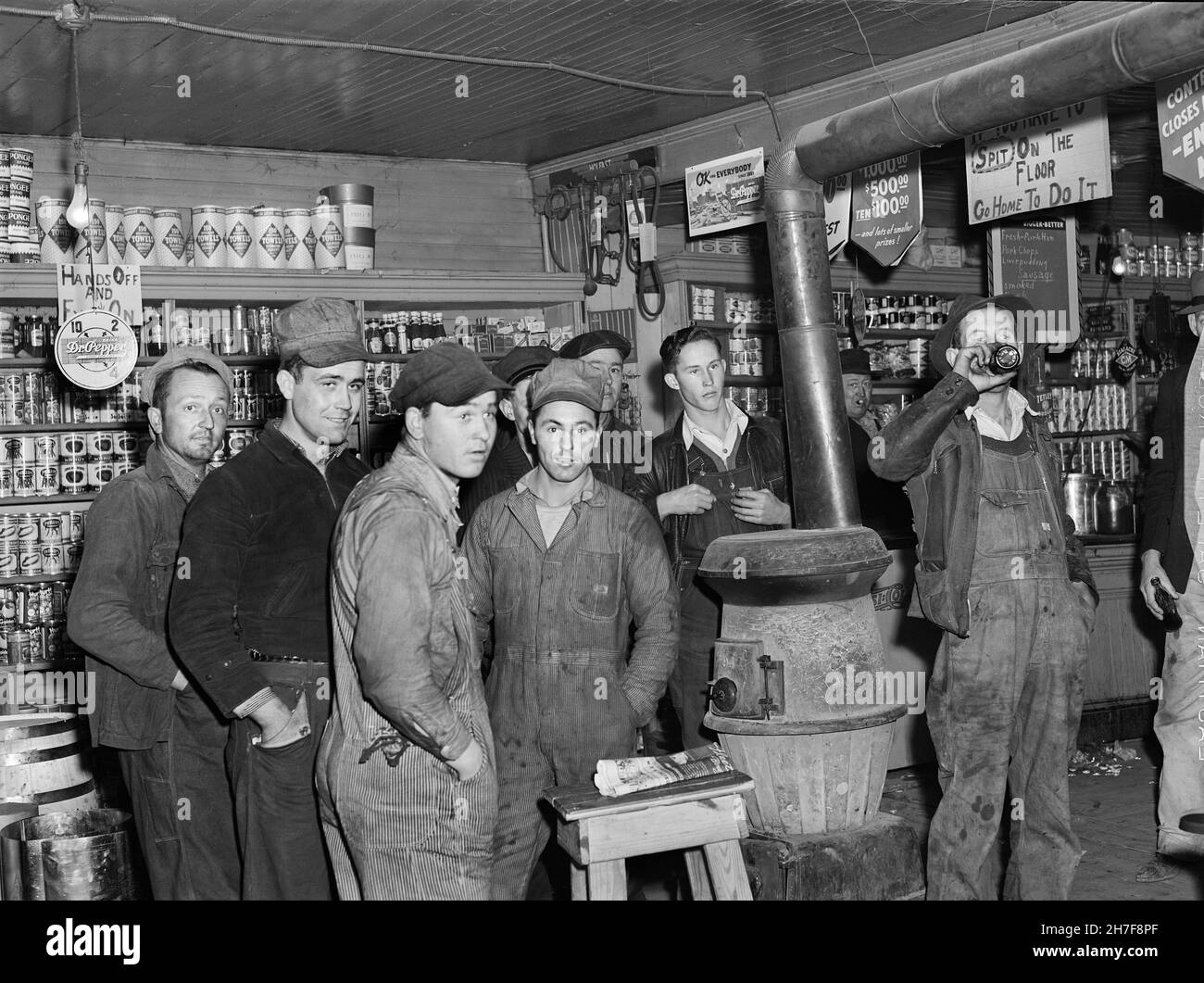 Construction workers from Fort Bragg in a general store in Manchester ...