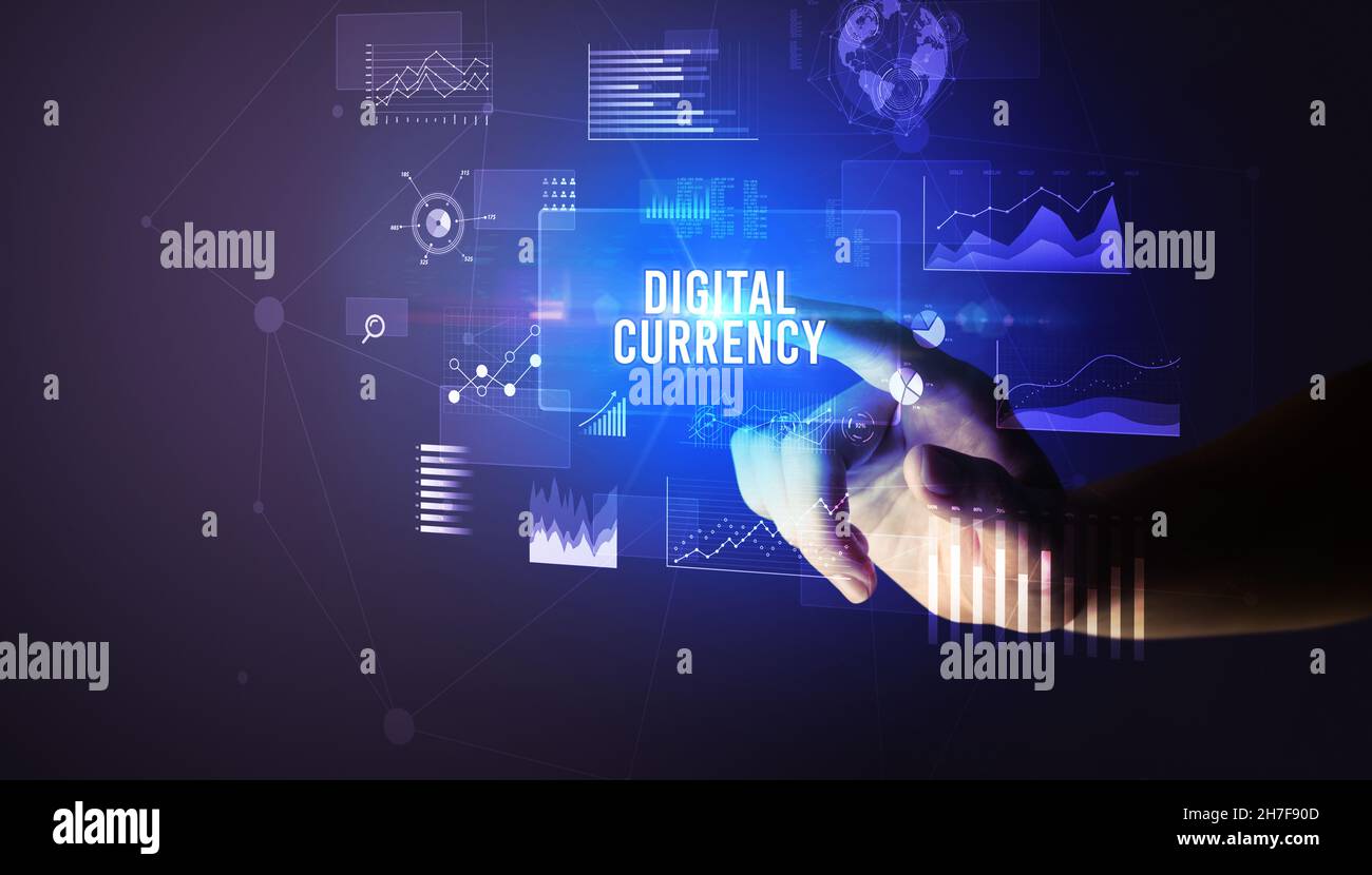 hand touching digital button, modern technology concept Stock Photo - Alamy