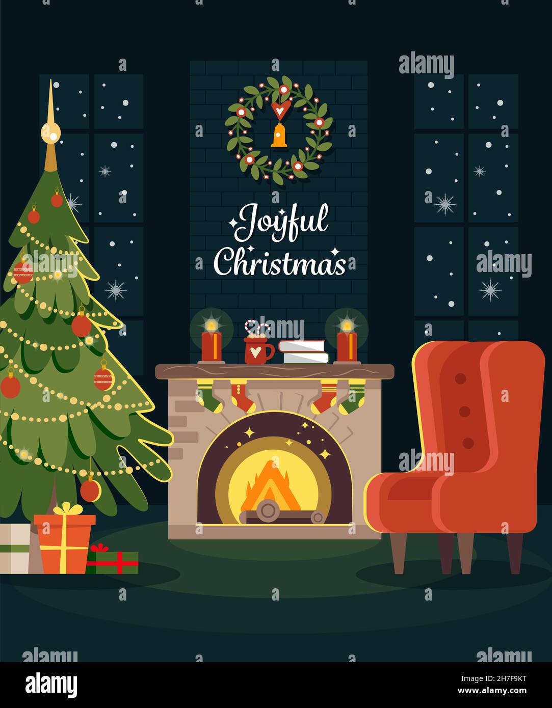 Beautiful Christmas room interior with sofa. Christmas tree and ...