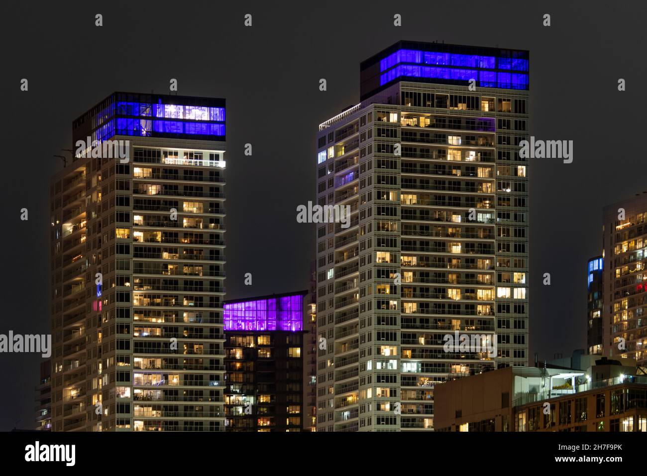 Apartment buildings in downtown Toronto illuminated at night Stock ...