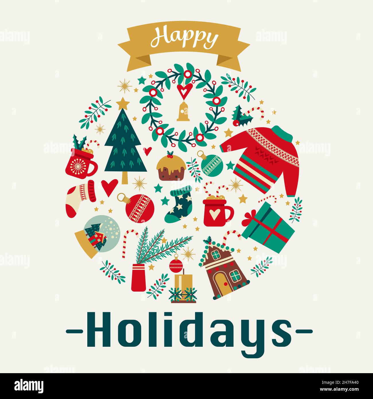 Happy Holidays greeting card. Christmas and Happy New Year concept ...