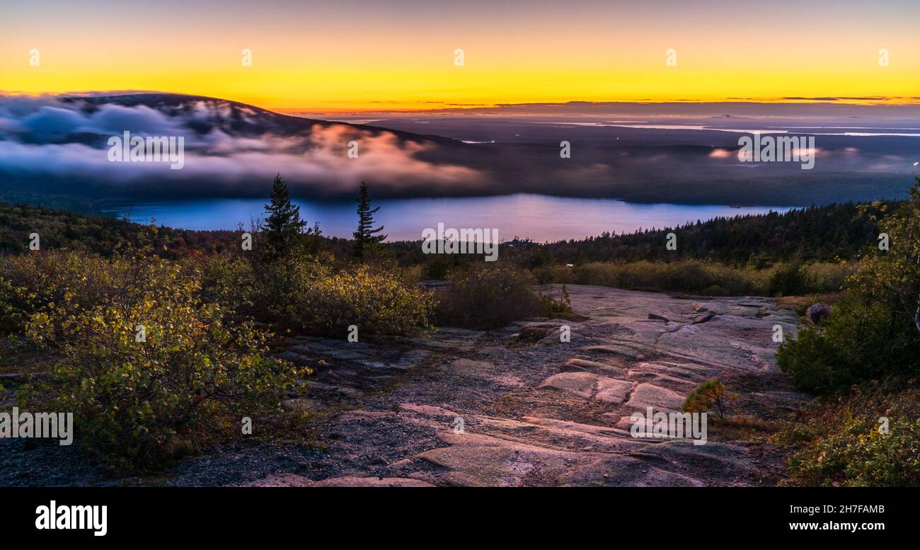Scenic sunset in Acadia National Park as seen from the top of Cadillac ...