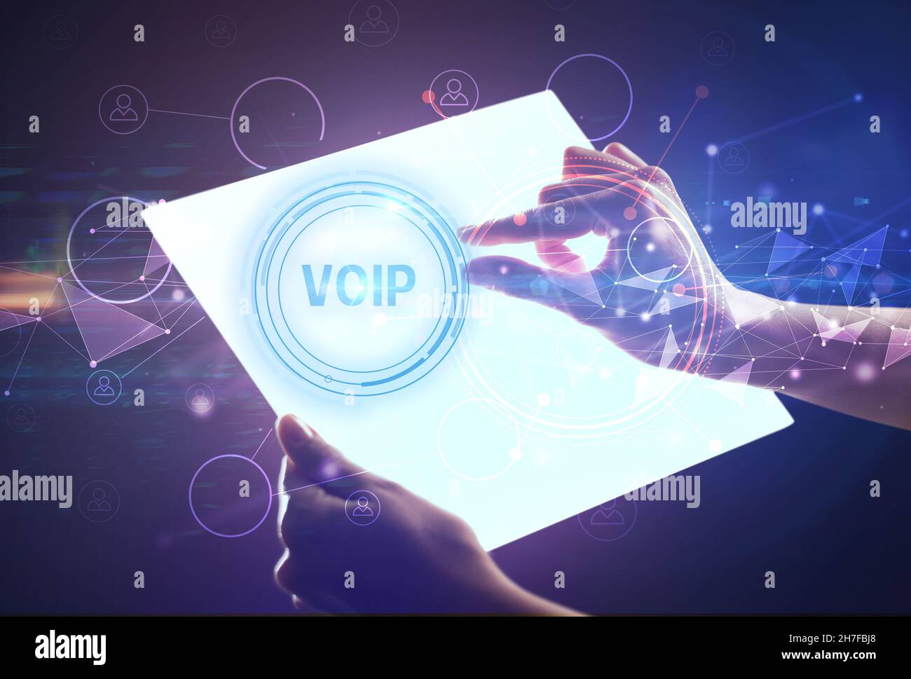 Hand holdig futuristic tablet concept Stock Photo - Alamy