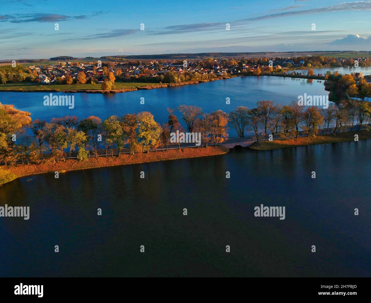 Aerial view of the buildings, lakes and parks in the Minsk region ...