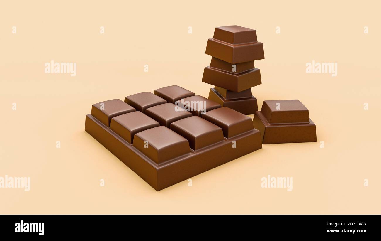 Chocolate bar stack isolated on soft caramel background, 3d ...