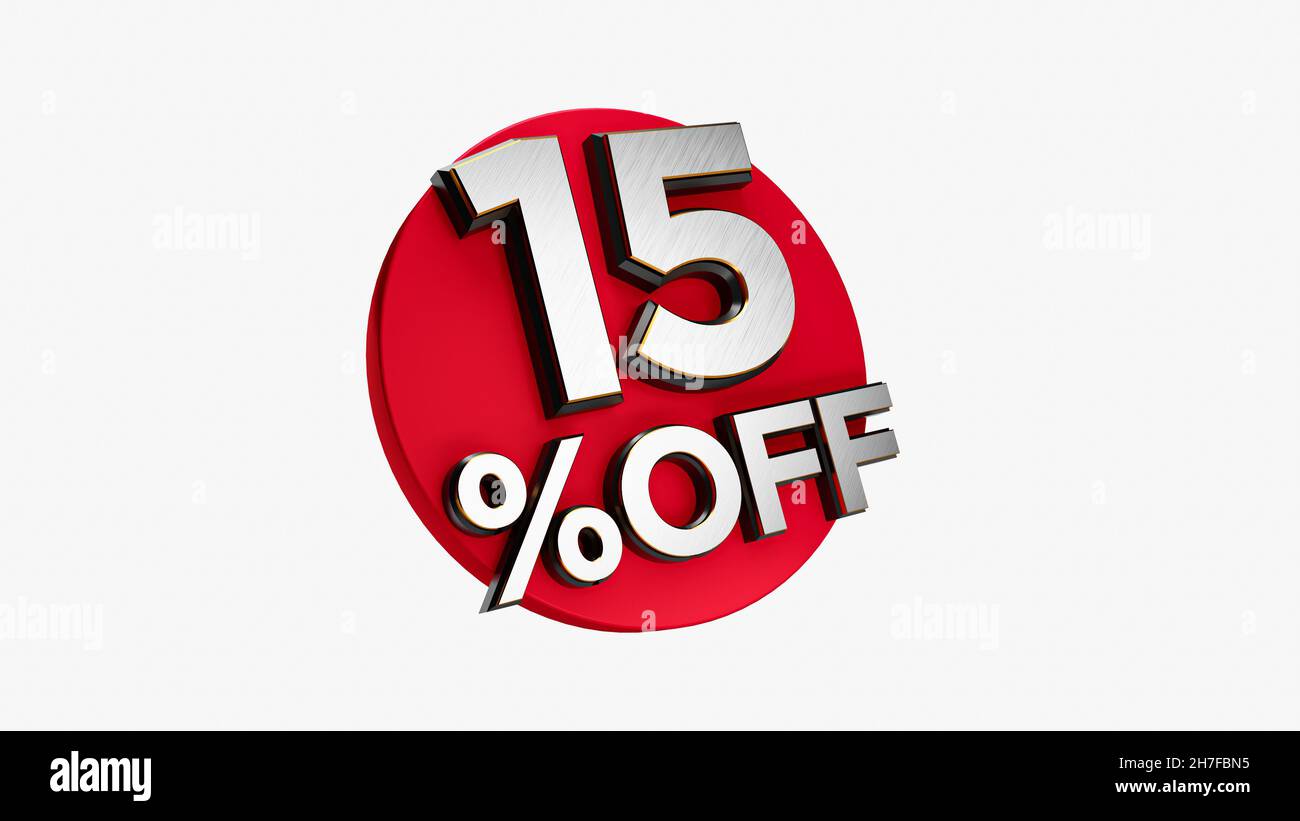 15% off 3d Discount Tag Sign on White background Stock Photo - Alamy
