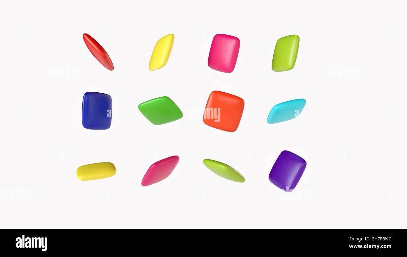 Square shape colorful candy pills isolated on white background Stock ...