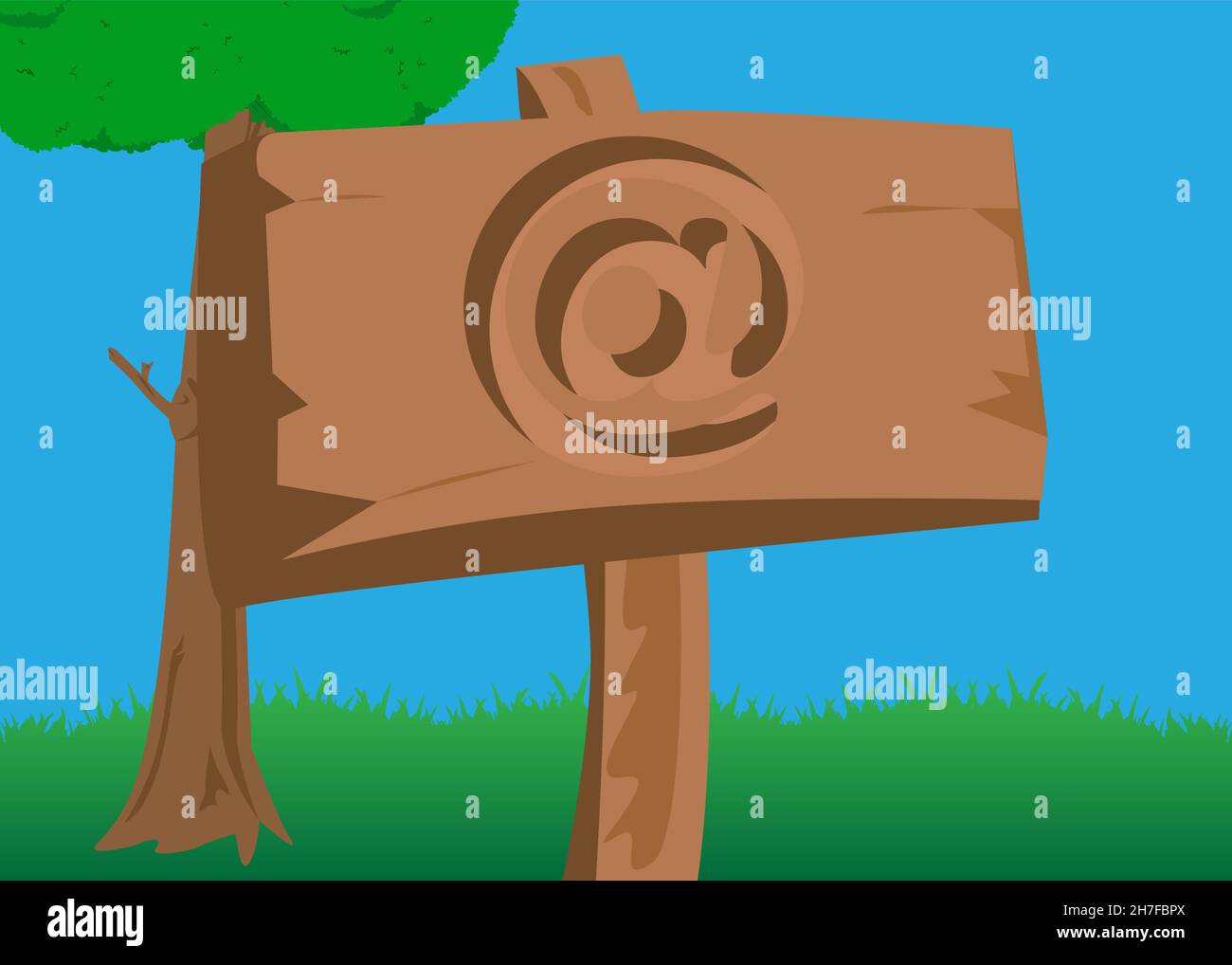 At, E-Mail, mail internet symbol on Wooden sign. Cartoon vector ...