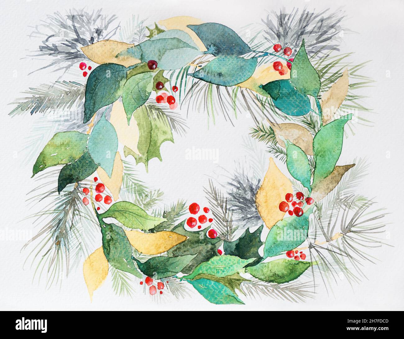 Christmas wreath illustration watercolor holiday decoration Stock Photo ...