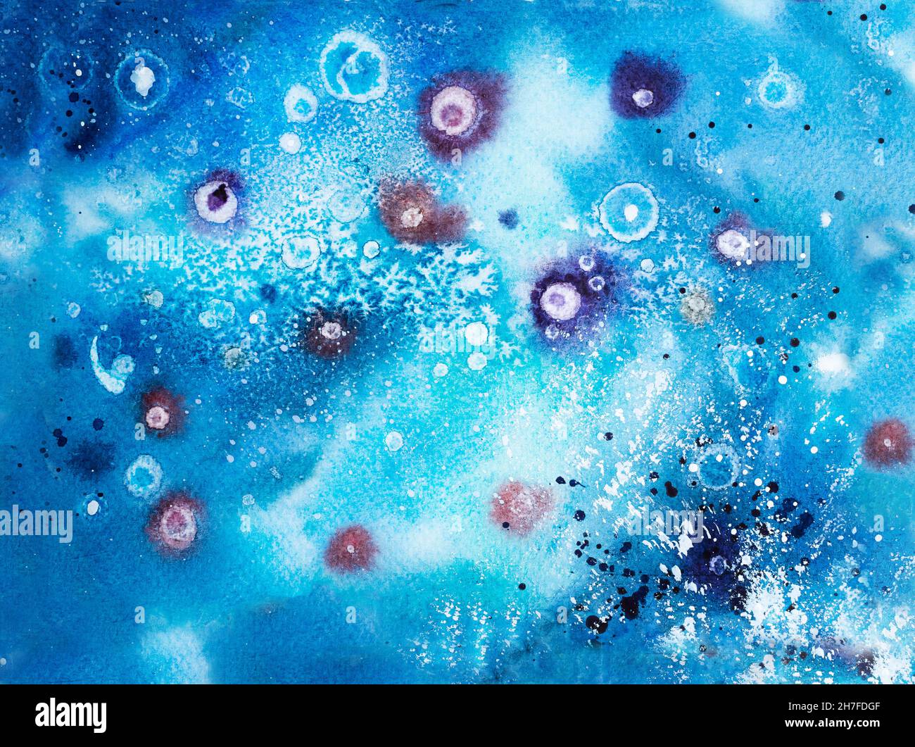 Abstract blue watercolor background with white spots Stock Photo - Alamy