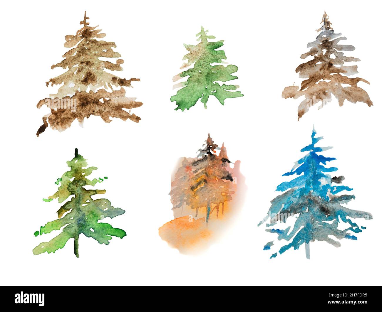 Christmas tree collection watercolor isolated on white background Stock ...