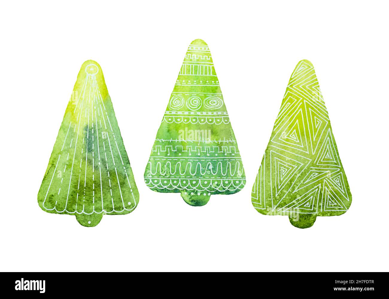 Three watercolor Christmas trees isolated on white background Stock ...