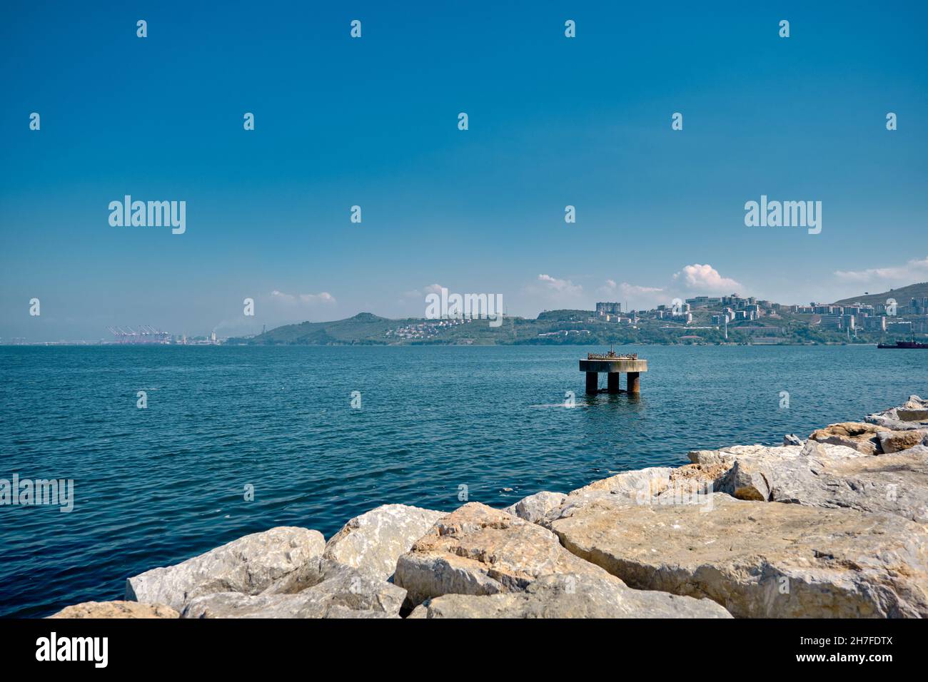 Concrete structure and building in Gemlik Port in Bursa during sunny ...