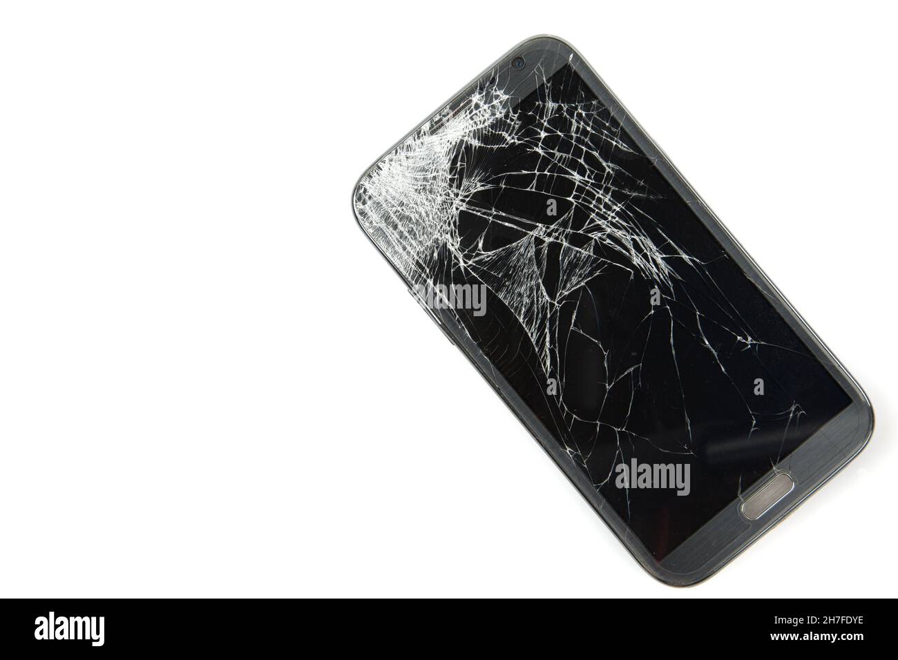 Smartphone drop to the floor and screen damage broken isolated on white ...