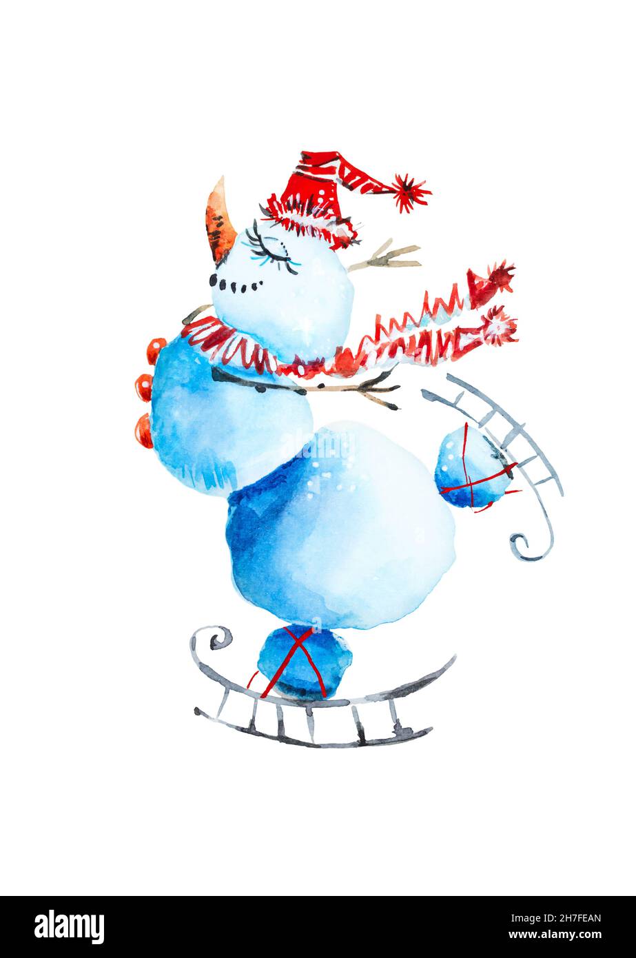 Illustration of a happy snowman ice skating isolated on white ...
