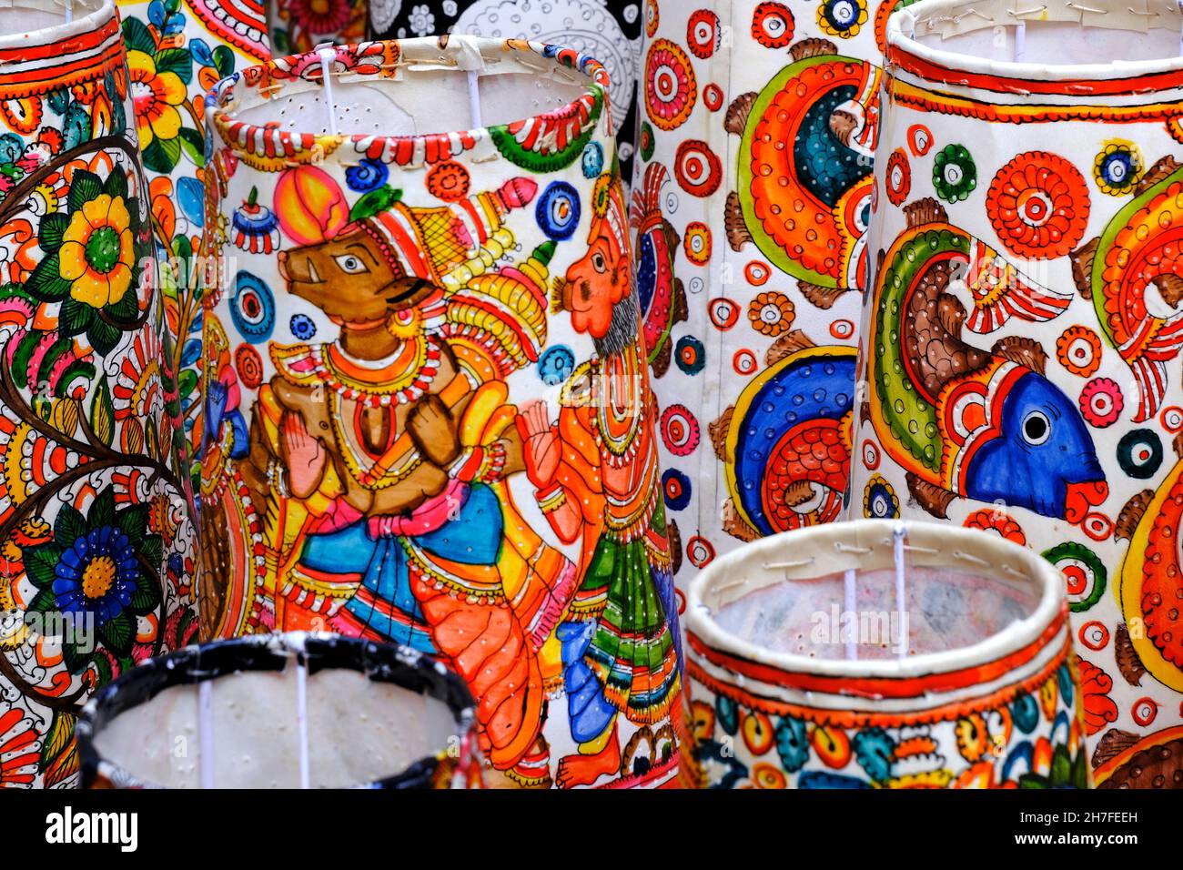 Vibrant colorful lampshades for sale at the Pune Crafts Mela in ...